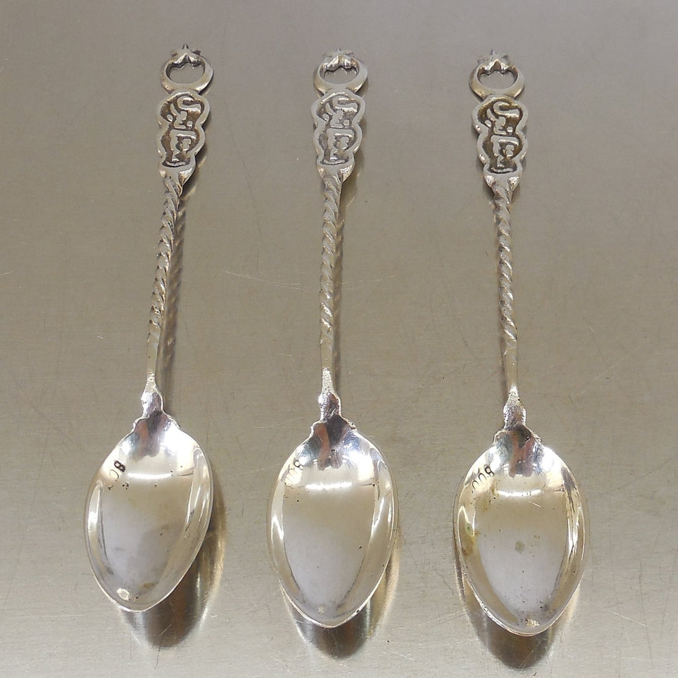 3 Lot 800 Silver Souvenir Spoons Crescent Moon Islamic 24.3 Grams Twis ...