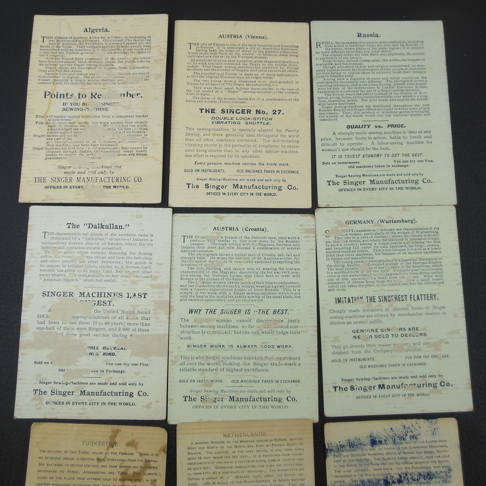 Singer Sewing Machines Antique Trade Cards 9 Various Countries – Olde ...